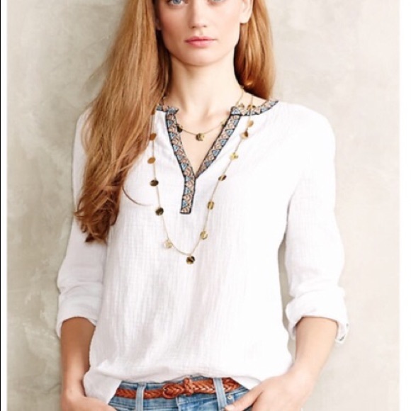 Anthropologie | Tops | Antrho A Common Thread Colar Split Popover Top L ...